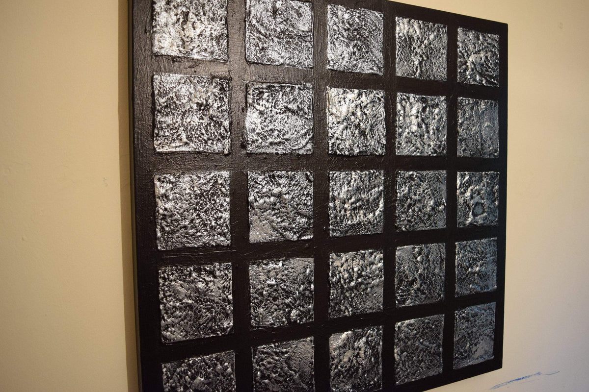 oversized metal wall art Silver blocks contemporary art